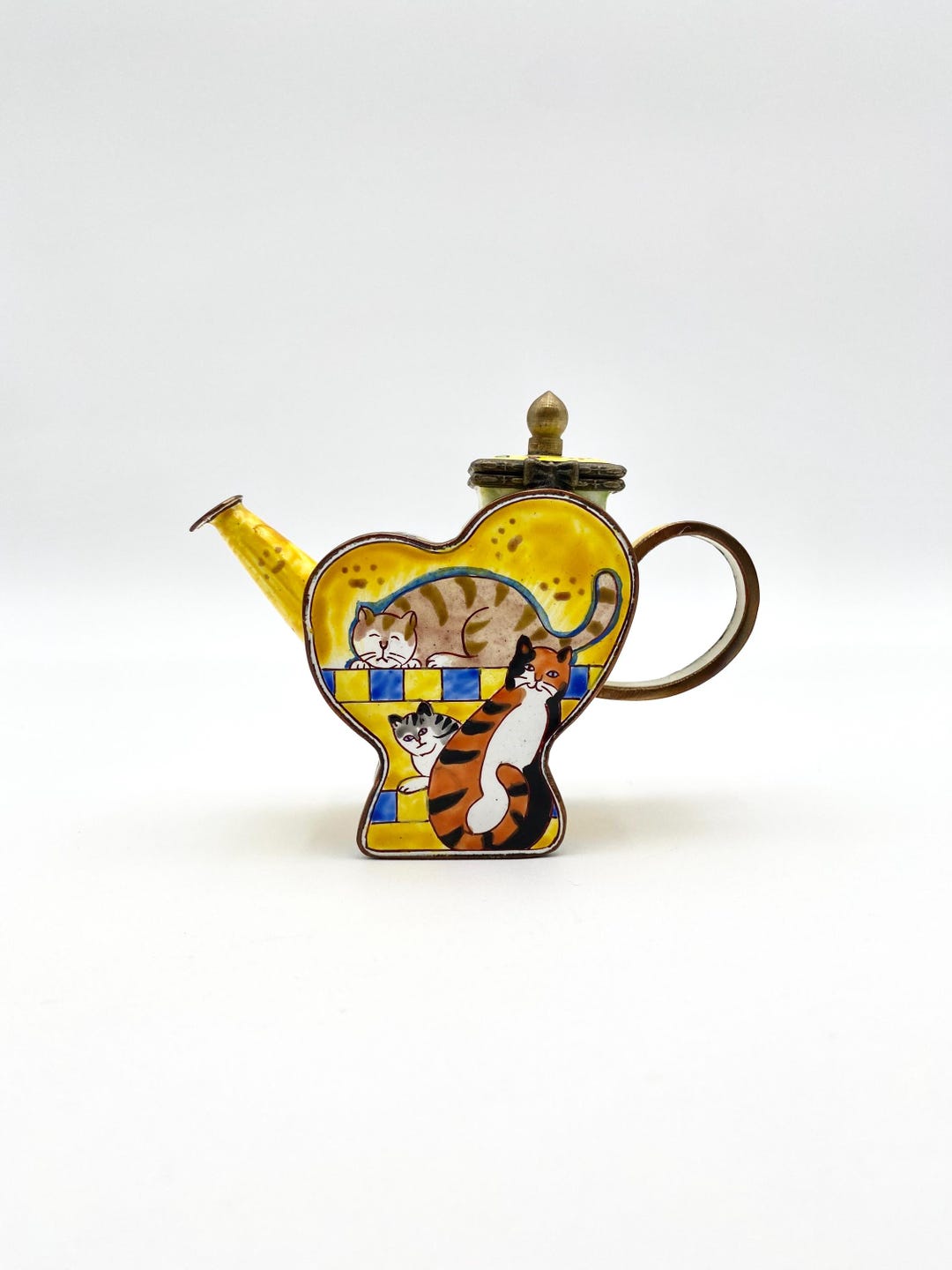 Vintage Kelvin Chen Cats Miniature Teapot Colorful Enamel on Metal Mini ...