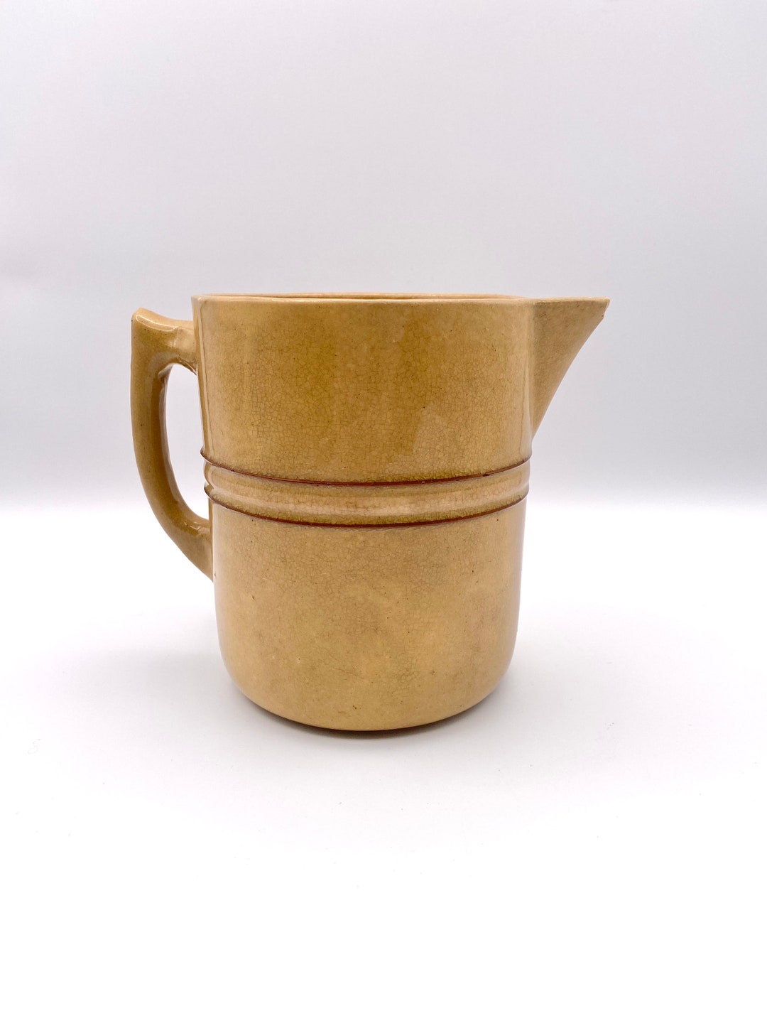 Rare Antique Yellow Ware Pitcher by Watt Pottery Brown and White Band ...