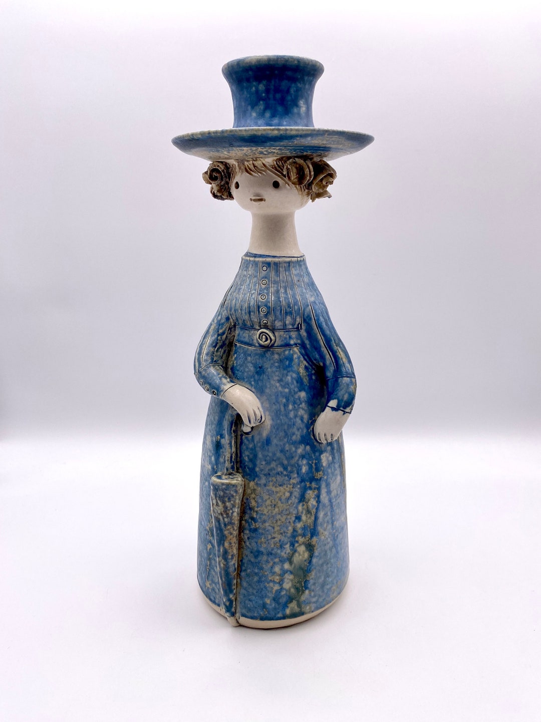 Vintage Lady in Blue Figural Pottery Form Candle Holder by Gotland ...