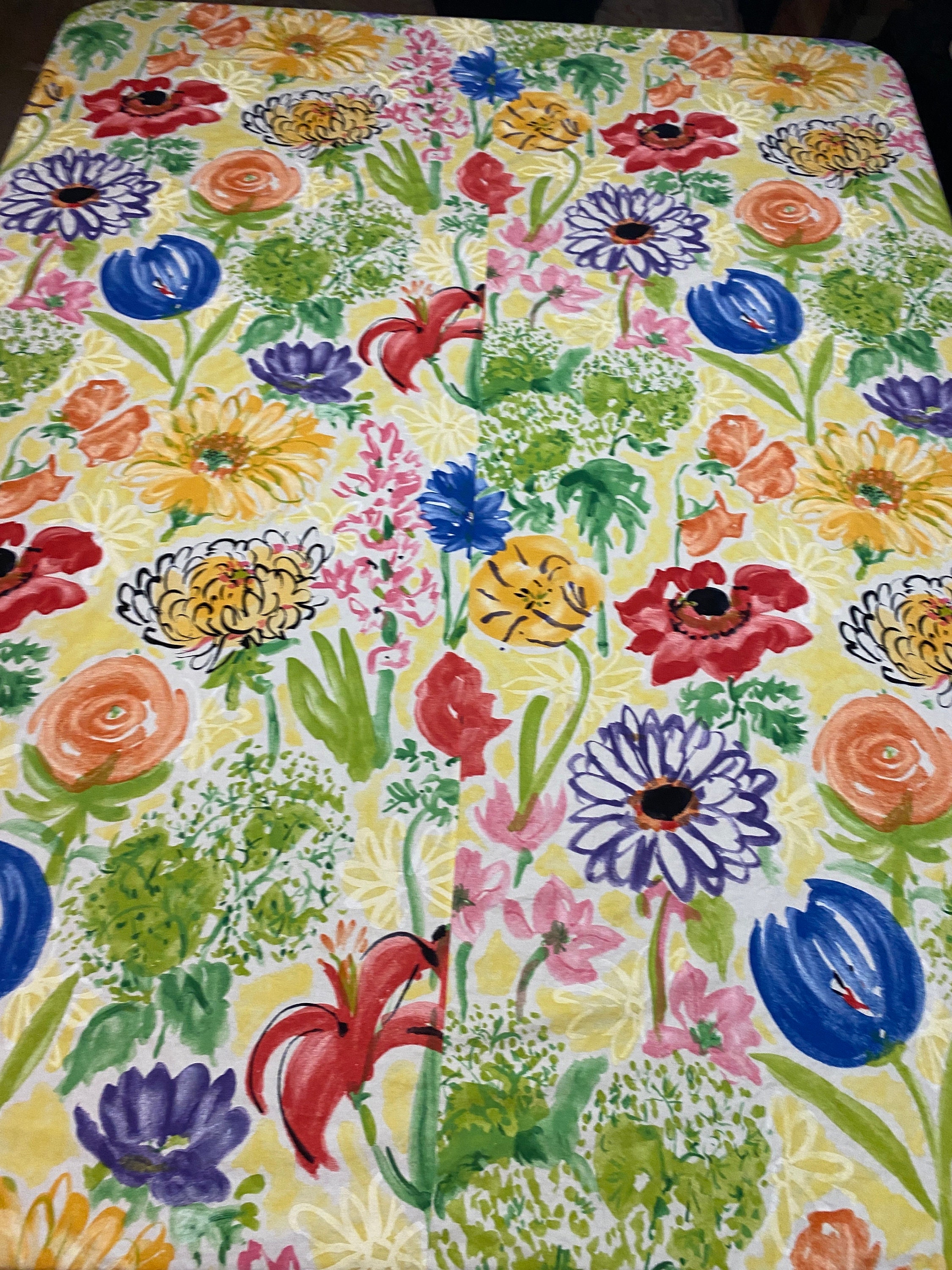 Round Bright Yellow Tablecloth With Flowers 88 Diameter - Etsy