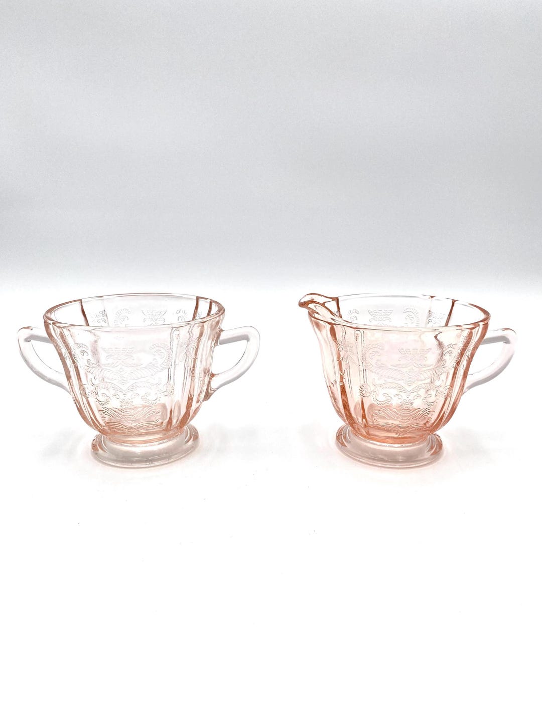 Pink Sugar and Creamer by Indiana Glass, Madrid Pattern - Etsy