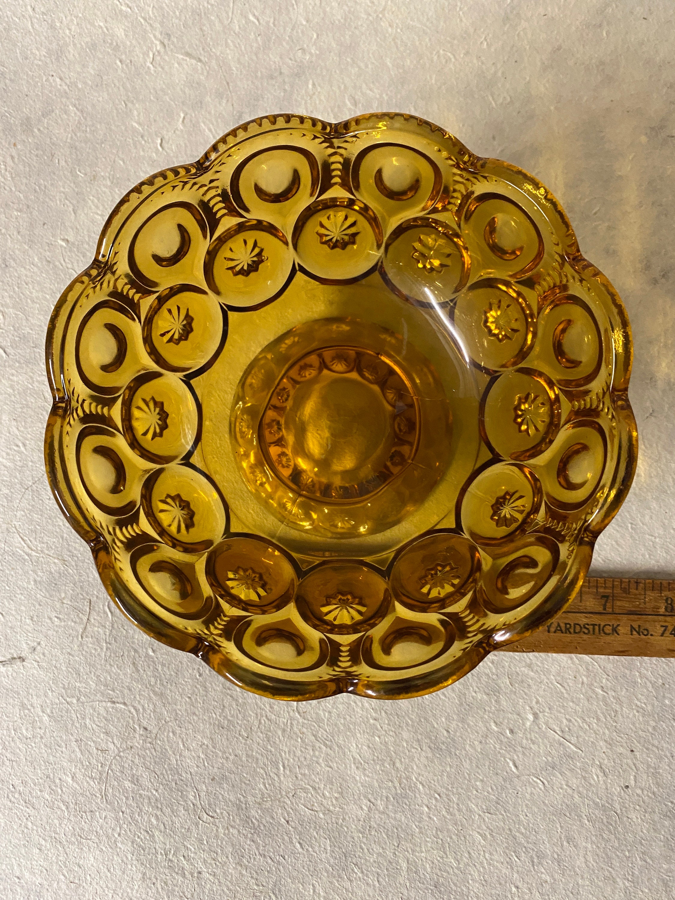 Vintage LE Smith Amber Glass Compote Candy Jar With Lid Moon & - Etsy