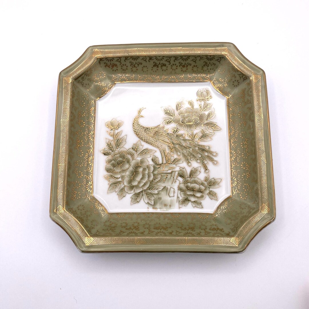 Gold and Green Imari Peacock Square Plate - Etsy