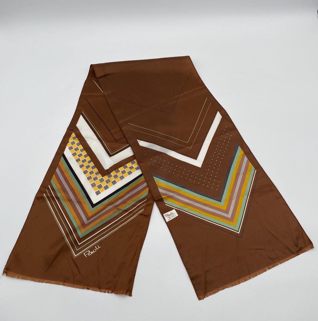 Paoli 1970s Scarf, Chevron Pattern in White, Green, Brown, and Pale ...