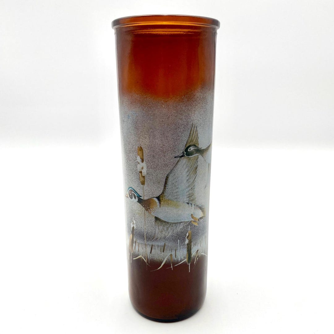 Candle Encased in Amber Glass With Flying Wood Ducks Over A Lake ...