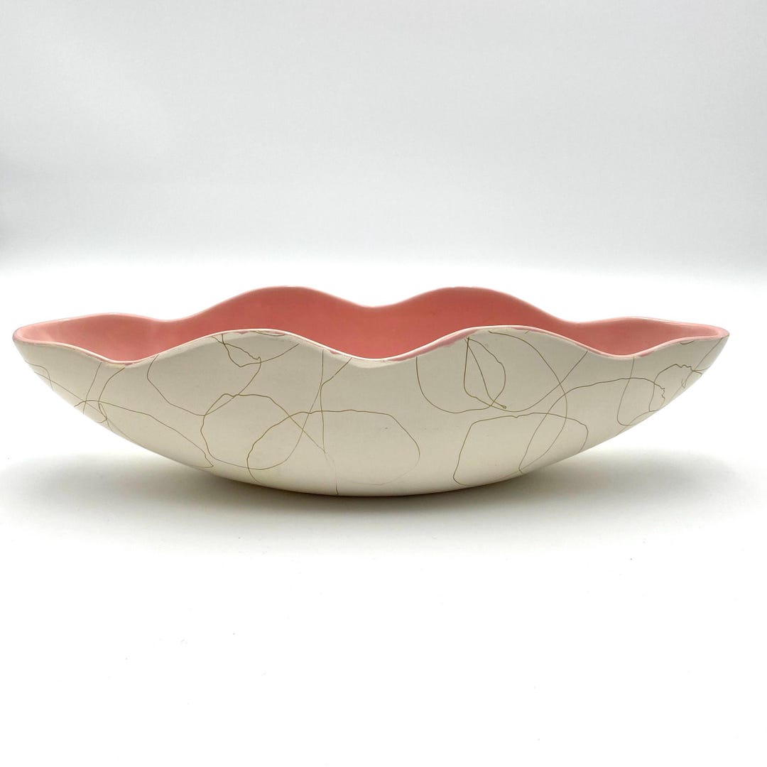 Vintage Pink and White Long Dish Console or Mantle Vase Shawnee Pottery ...