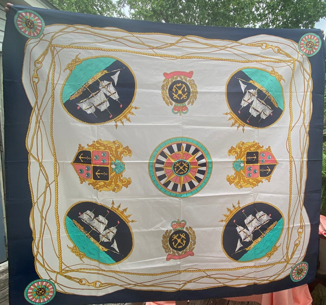 Sailing Ships Nautical Tablecloth 50 X 56 Cotton Made by the Bombay ...