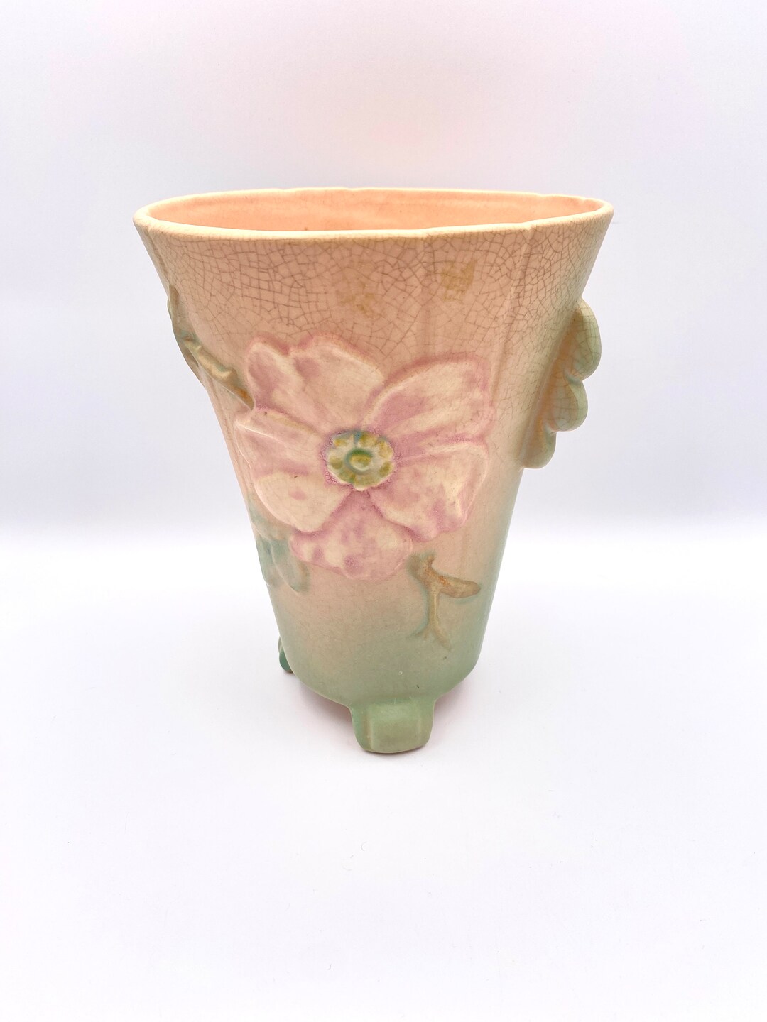 Vintage Weller Vase Wild Rose With Peach Interior, Pretty Pastel Colors ...