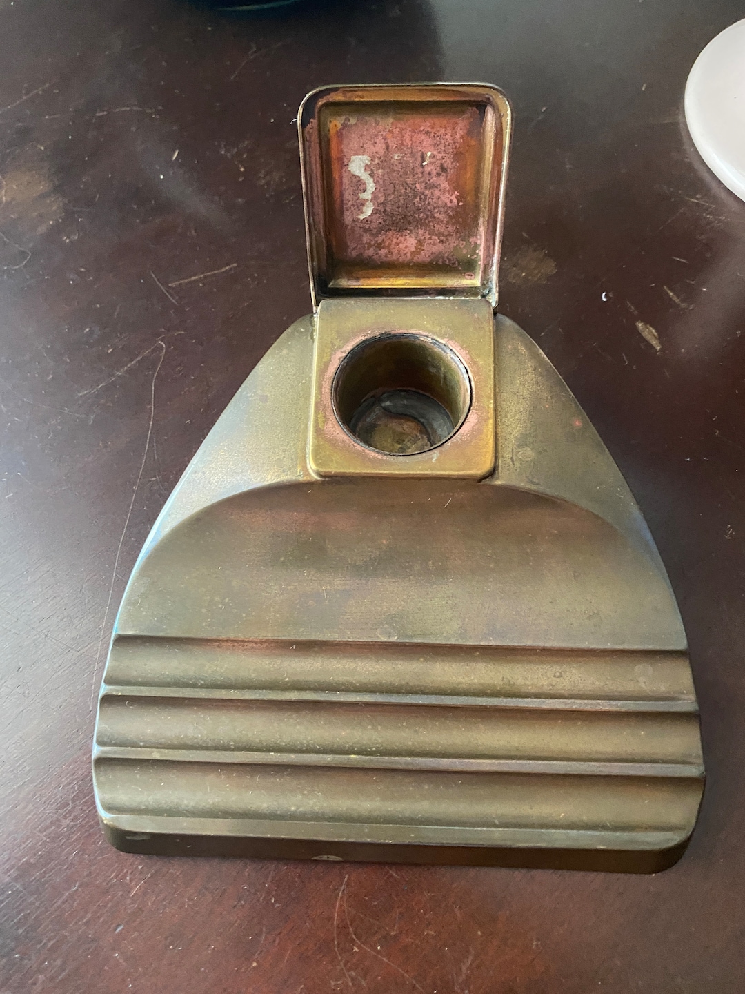 Flip Top Brass Inkwell and Pen Holder Antique Stamped GES GESCH Made in ...