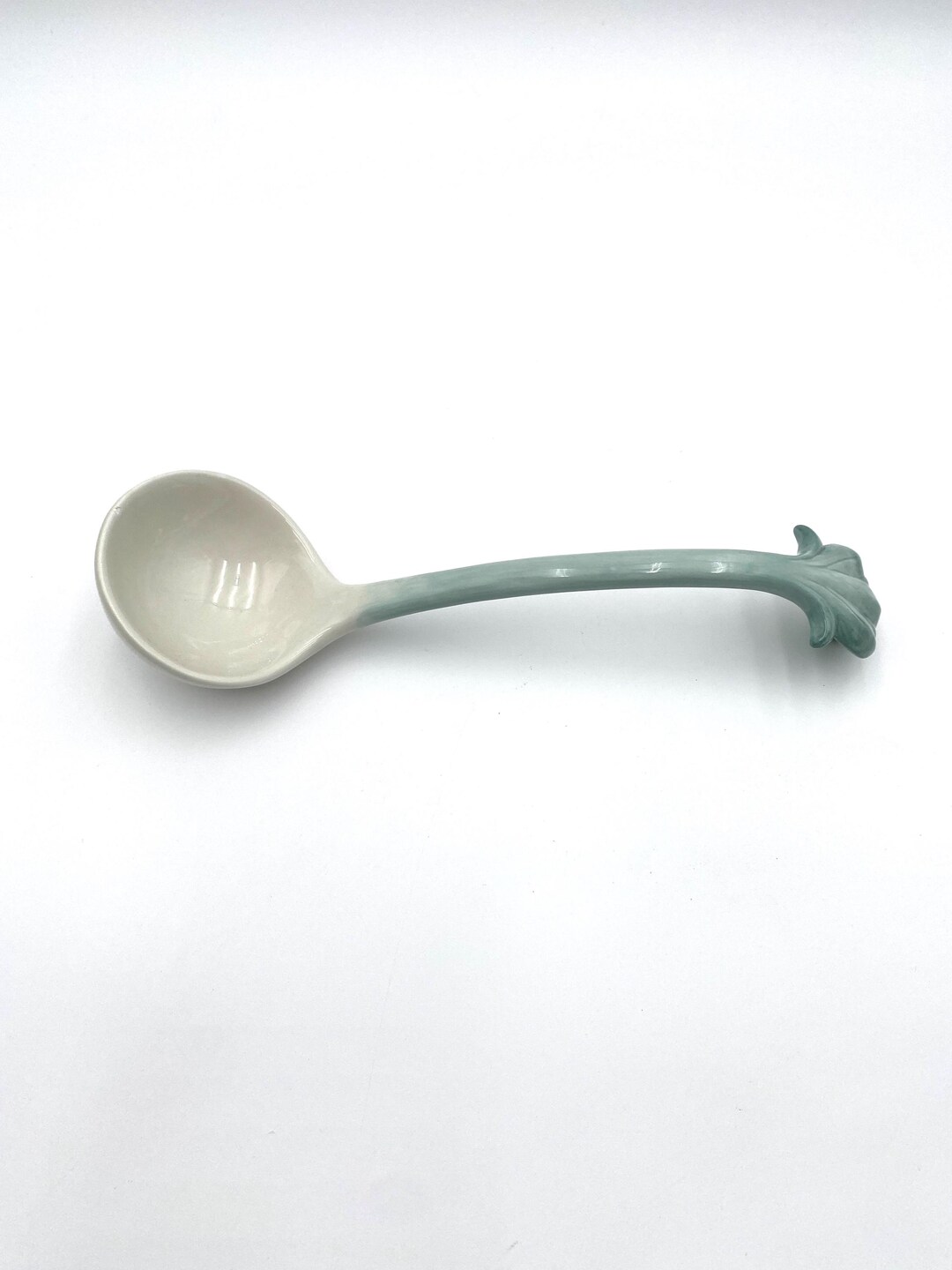 Greenish Blue White Ombré Ceramic Ladle With Leaf End Accent - Etsy
