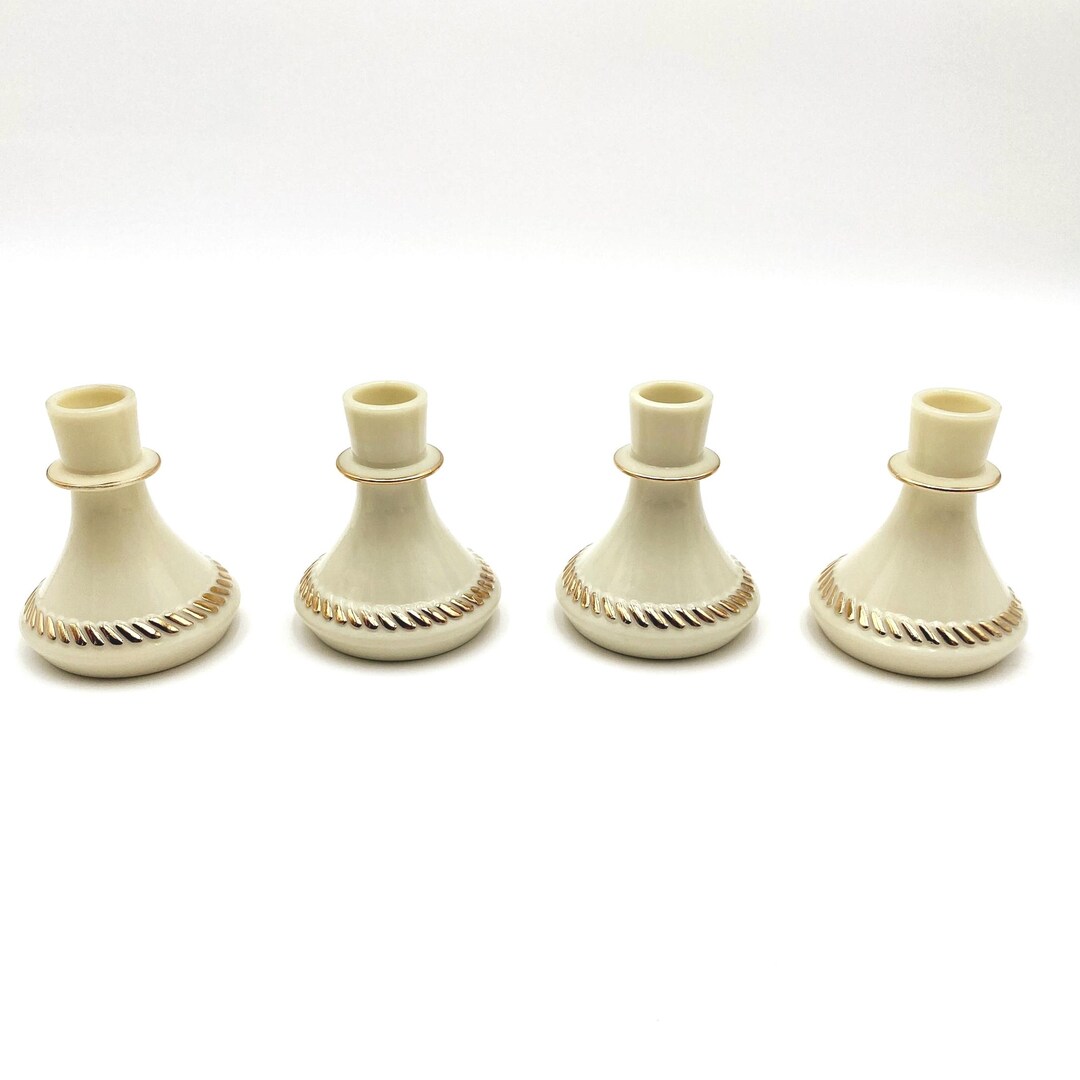 Wheatonware Cream Custard Glass Candle Holders With Gold Braid (pair ...