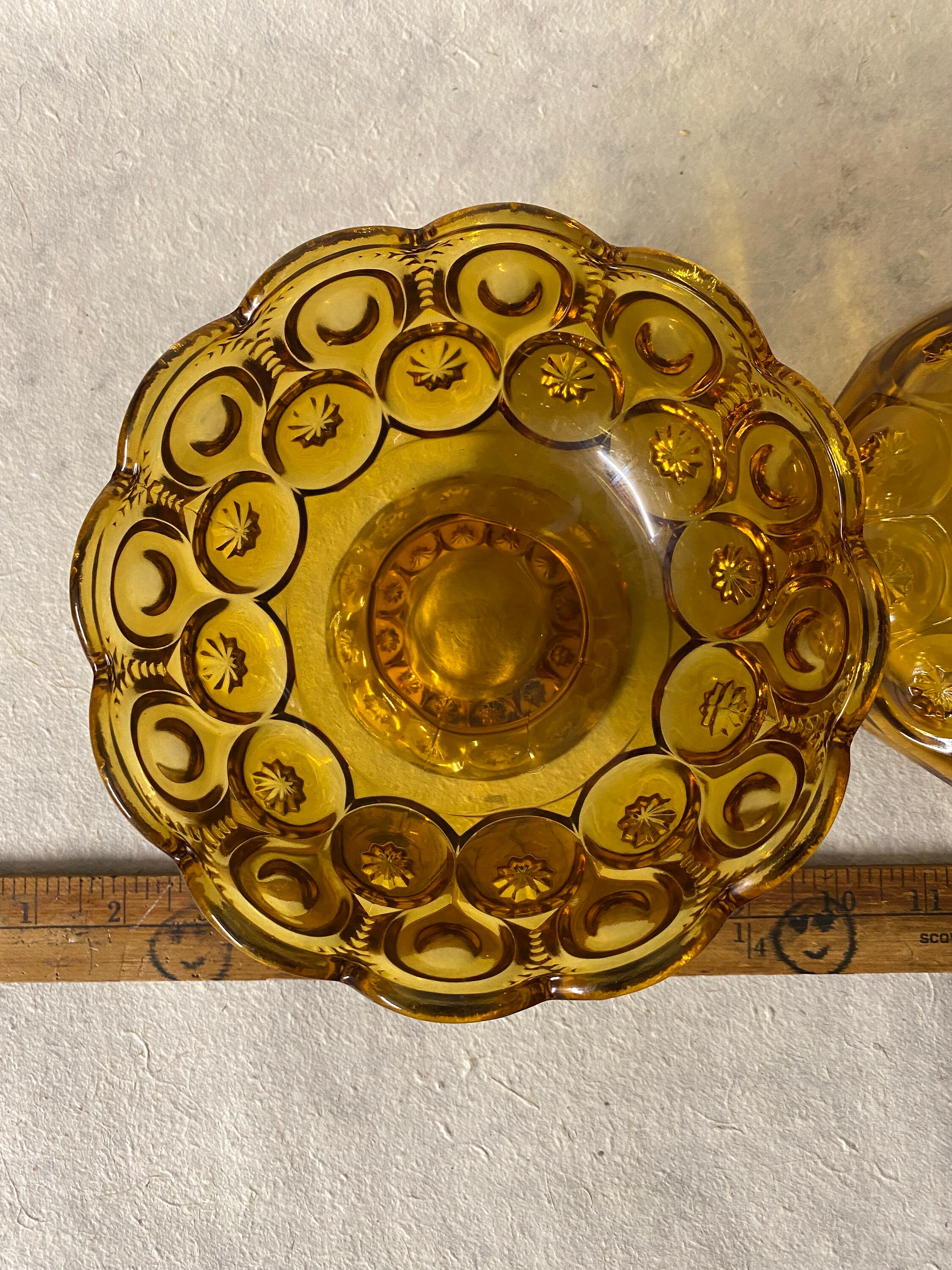 Vintage LE Smith Amber Glass Compote Candy Jar With Lid Moon & - Etsy
