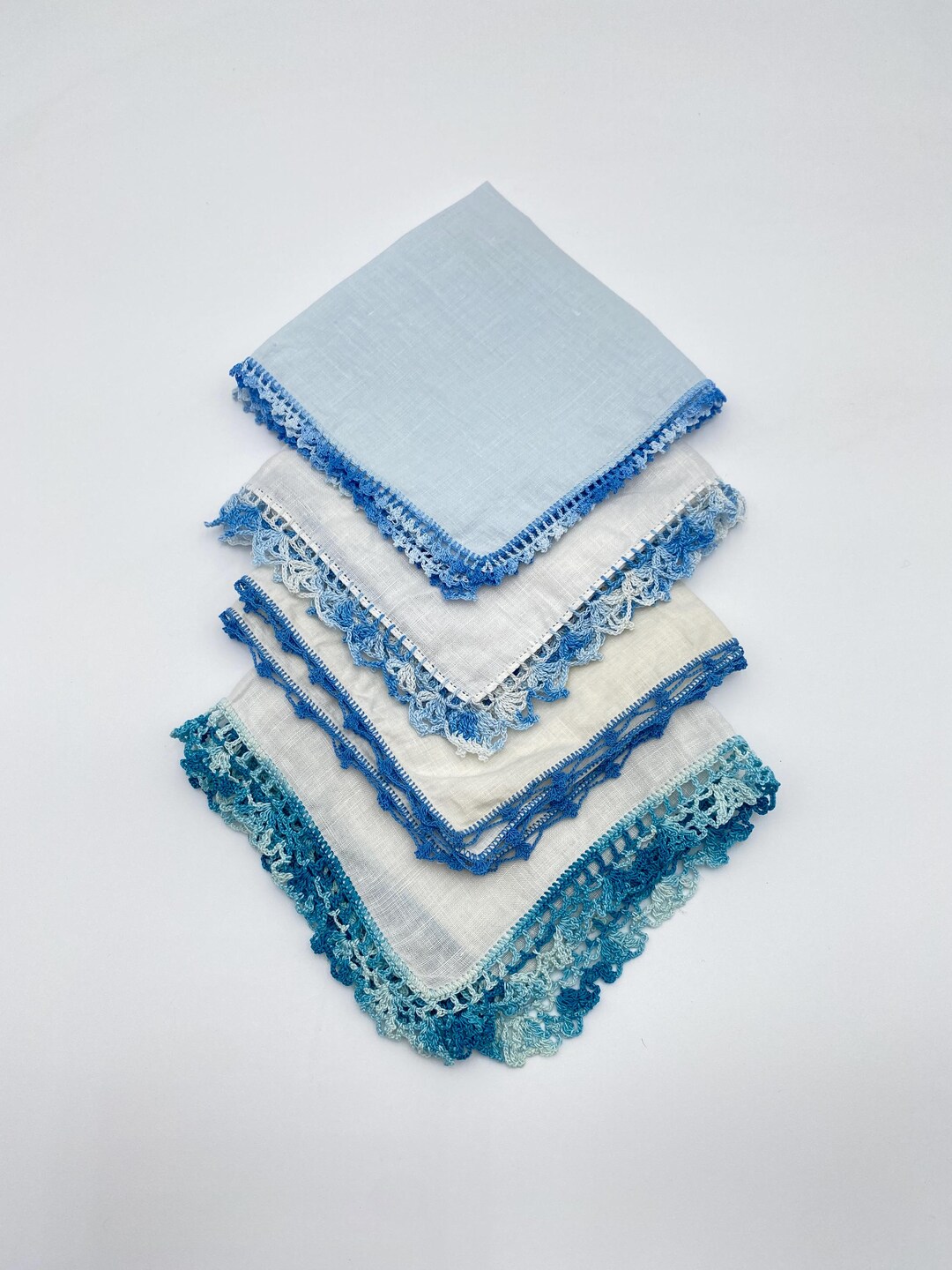 Square Handkerchiefs 1940s-1960s, Hand Crocheted Edges, Hankies ...