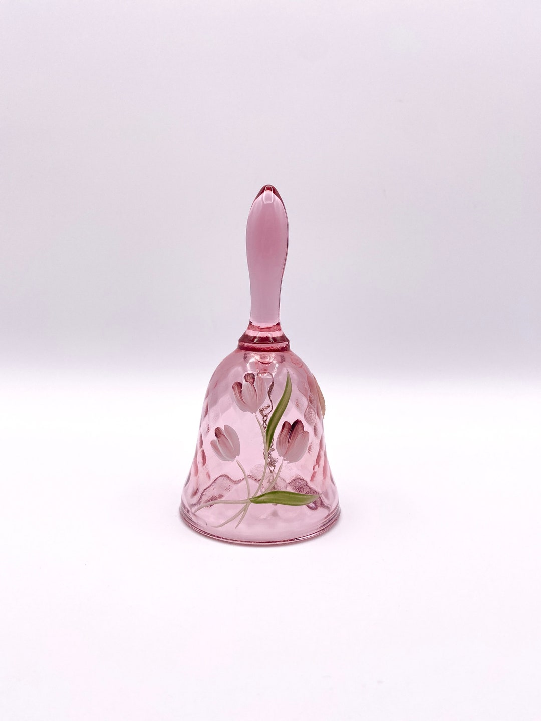 Vintage Fenton Glass Pink Bell With Hand Painted Flowers - Etsy
