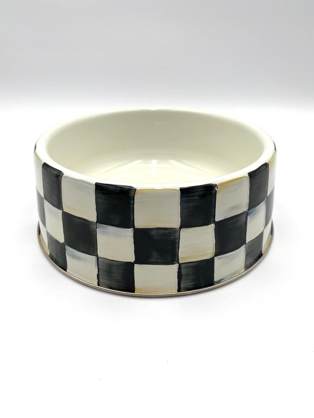 Mackenzie Child’s Courtly Check Large Dog Bowl, Pet Dish, Enamel Over ...