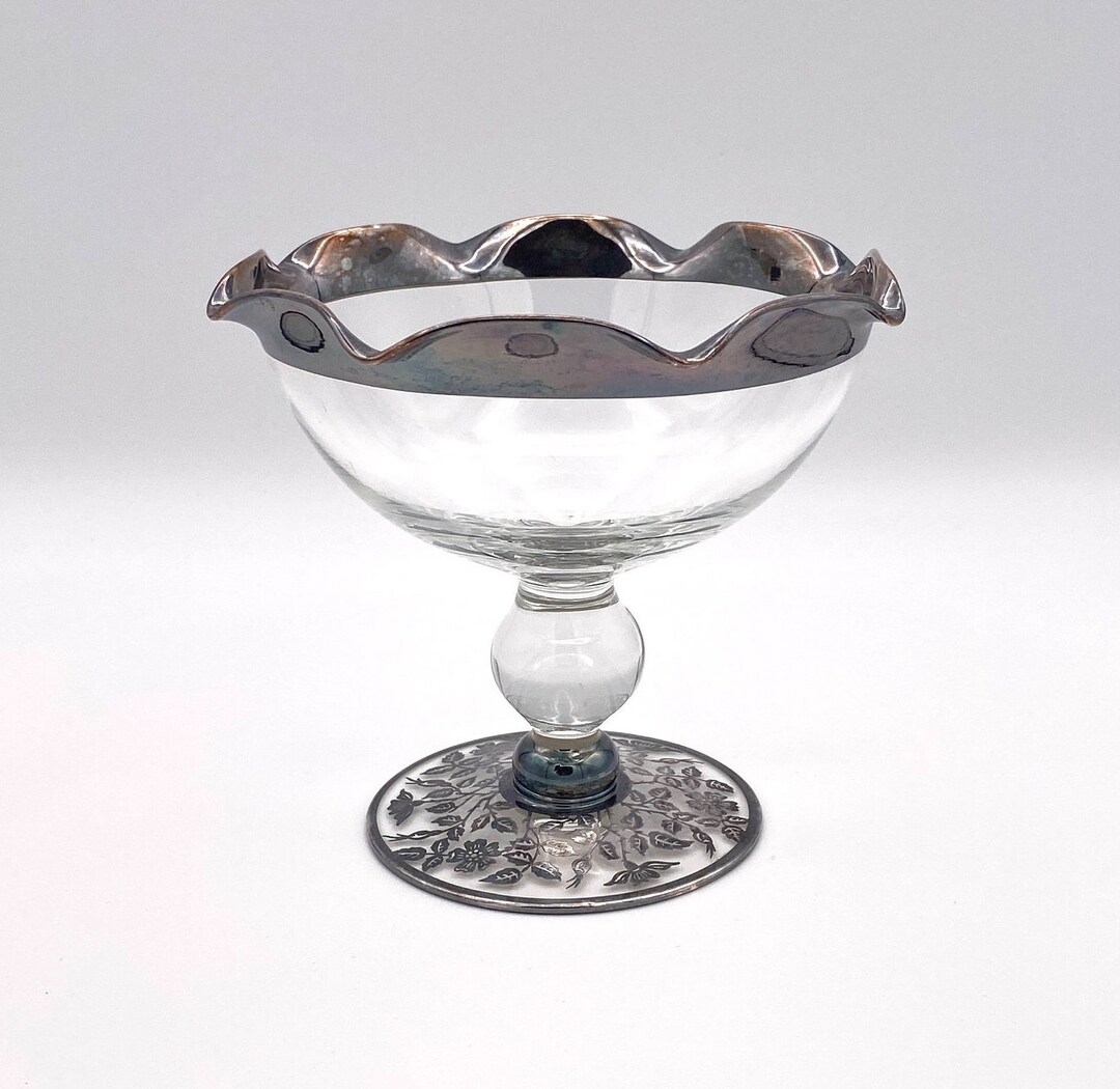 Art Deco Glass Compote | Rockwell Sterling Silver Overlay | Elegant ...