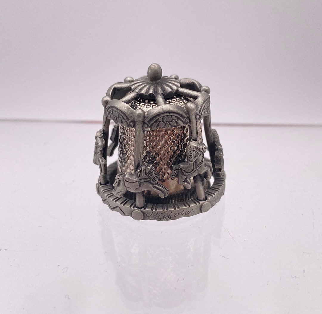 Nicholas Gish Pewter Carousel Thimble the Top Portion Spins Collectable ...