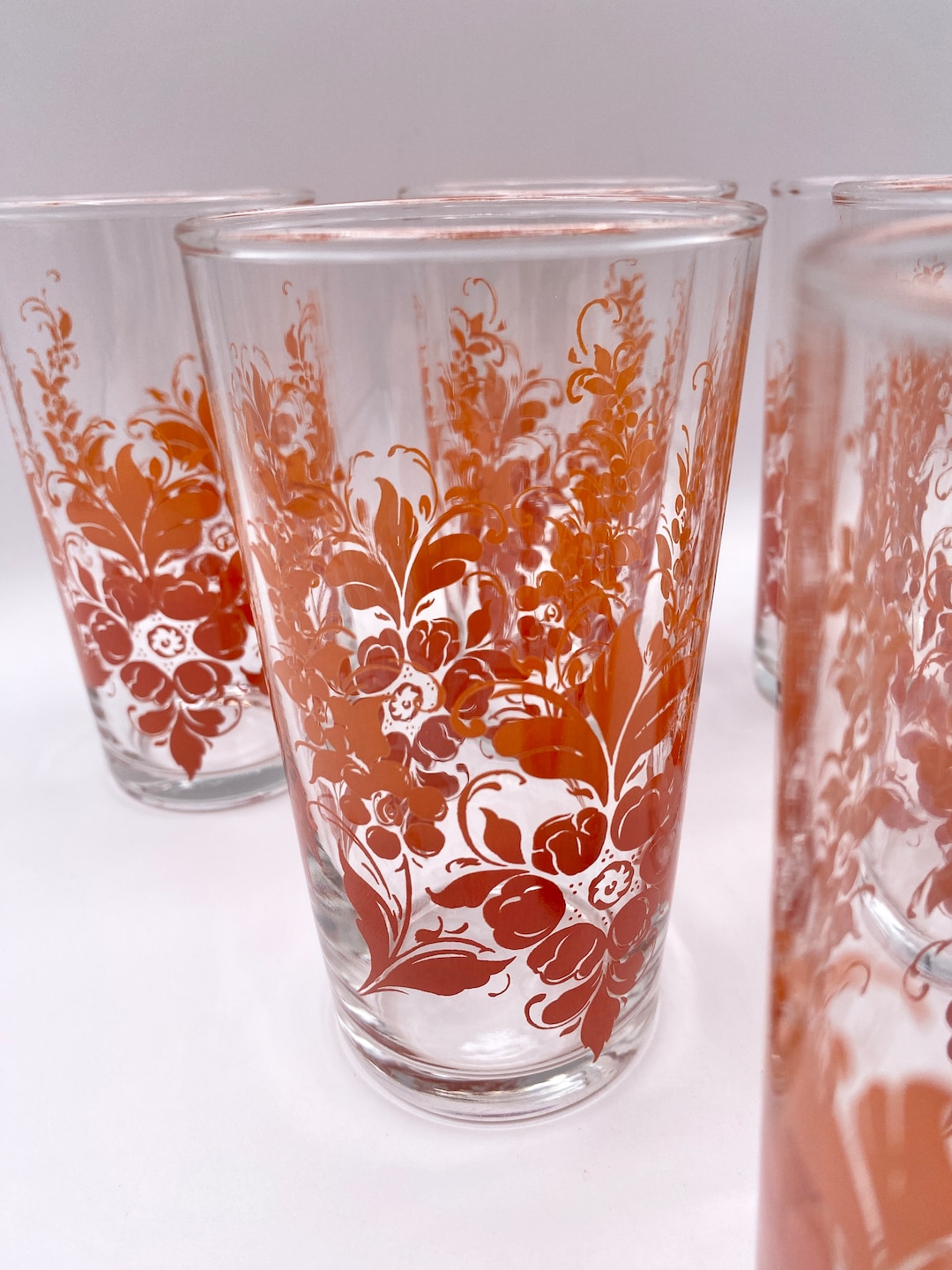Vintage 1960s Orange-red Botanical Print Drinking Glasses Anchor ...