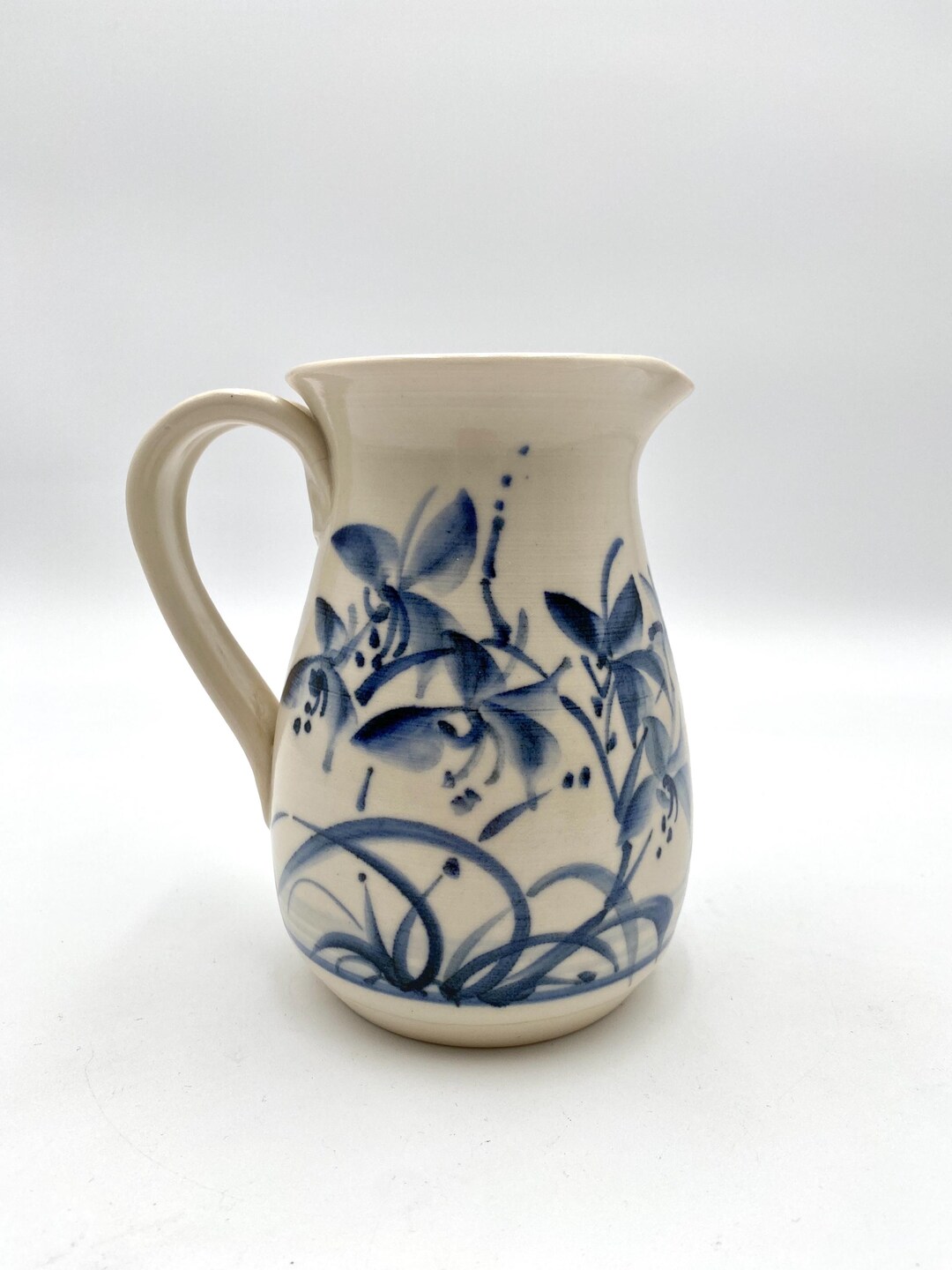 Blue Butterfly & Floral Design Hand Made Studio Pottery Pitcher, 6.5 ...