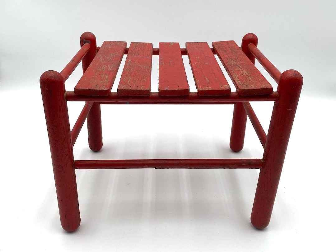 Chippy Red Slat Wood Stool, 13” T X 9.75 T X 10.5 D - Etsy