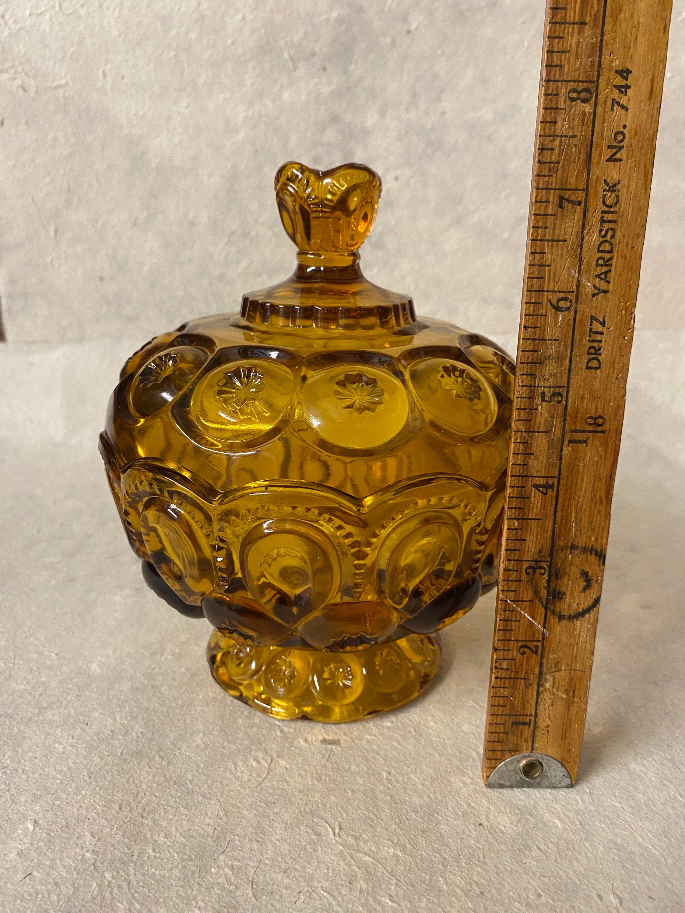 Vintage LE Smith Amber Glass Compote Candy Jar With Lid Moon & - Etsy