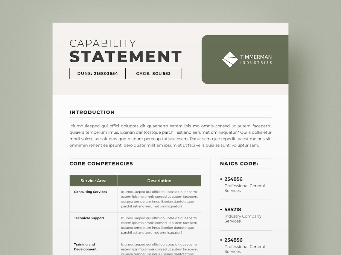 Capability Statement Template, Business Capability Statement Design ...
