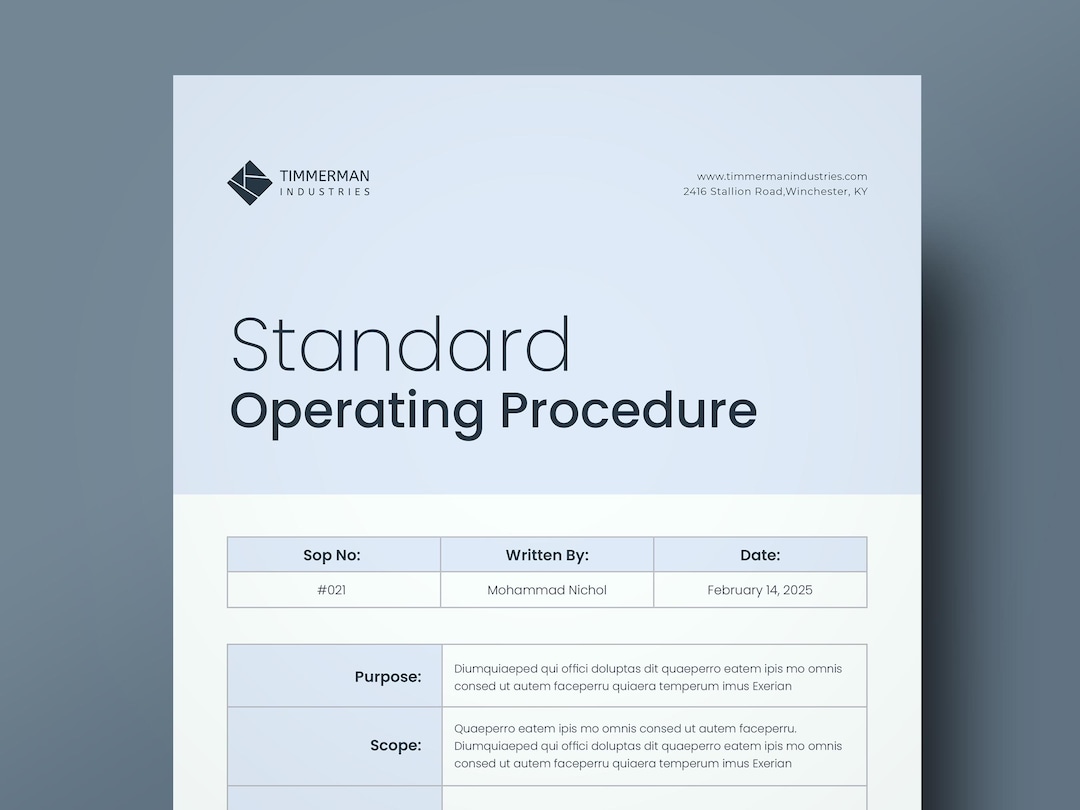Standard Operating Procedure Template, SOP Template, Work Process ...