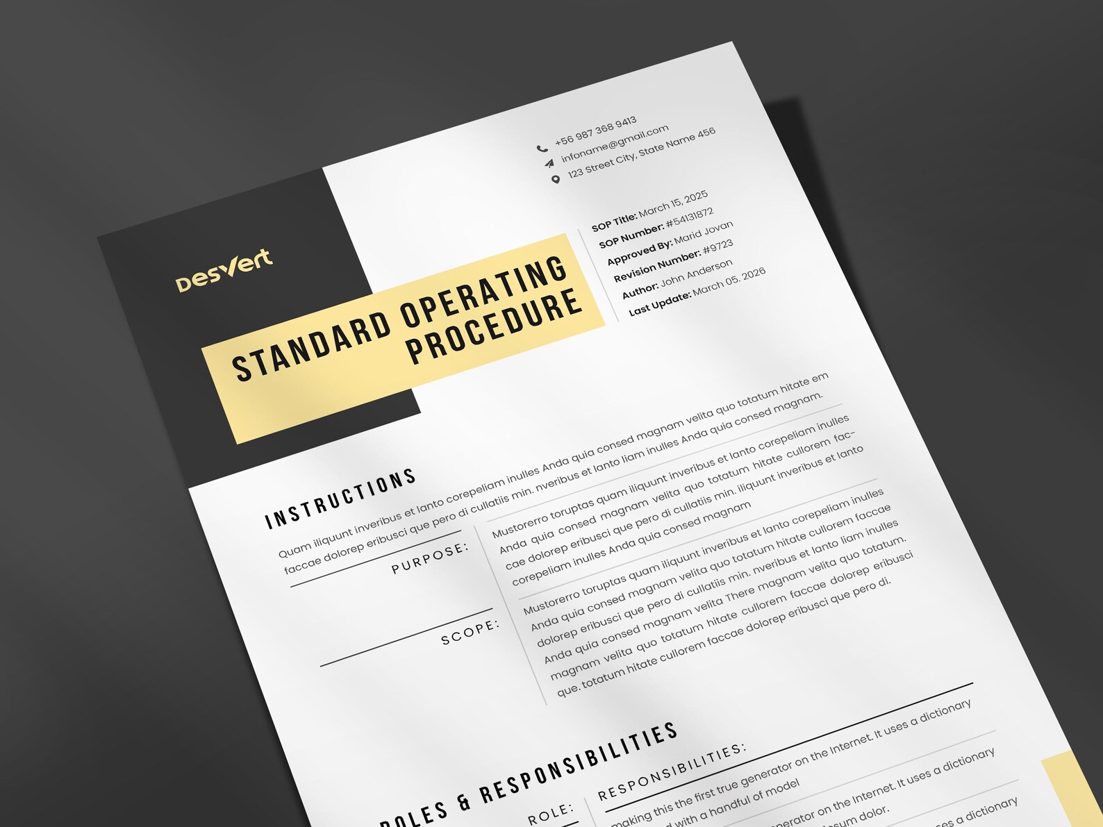 Standard Operating Procedure Template, SOP Template, Business SOP ...