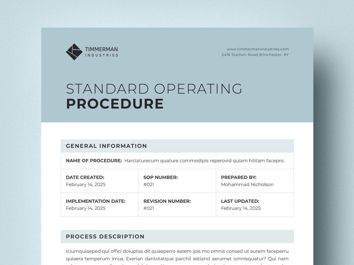 Standard Operating Procedure Template: Editable SOP Document (indesign ...