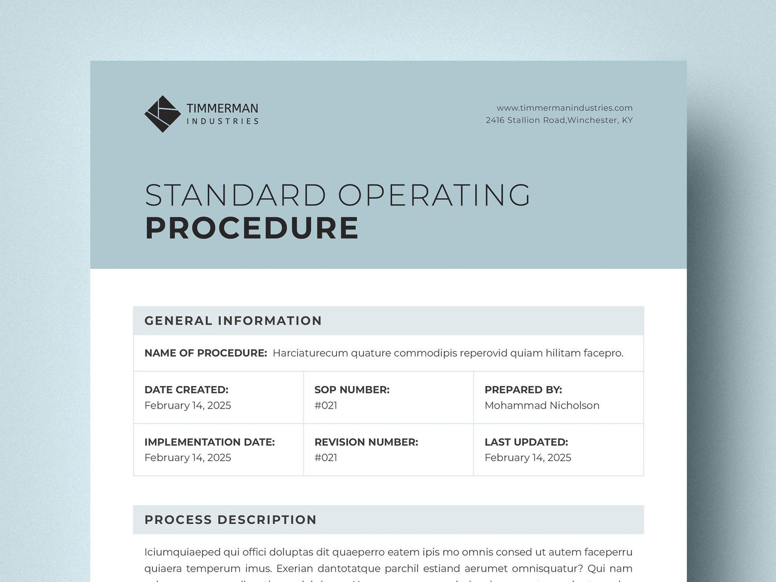 Standard Operating Procedure Template: Editable SOP Document (indesign ...