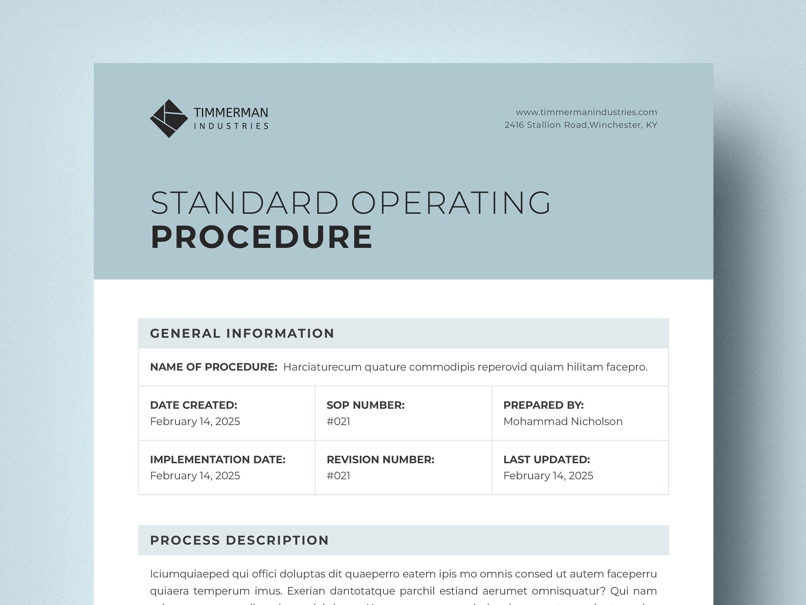 Standard Operating Procedure Template: Editable SOP Document (indesign ...