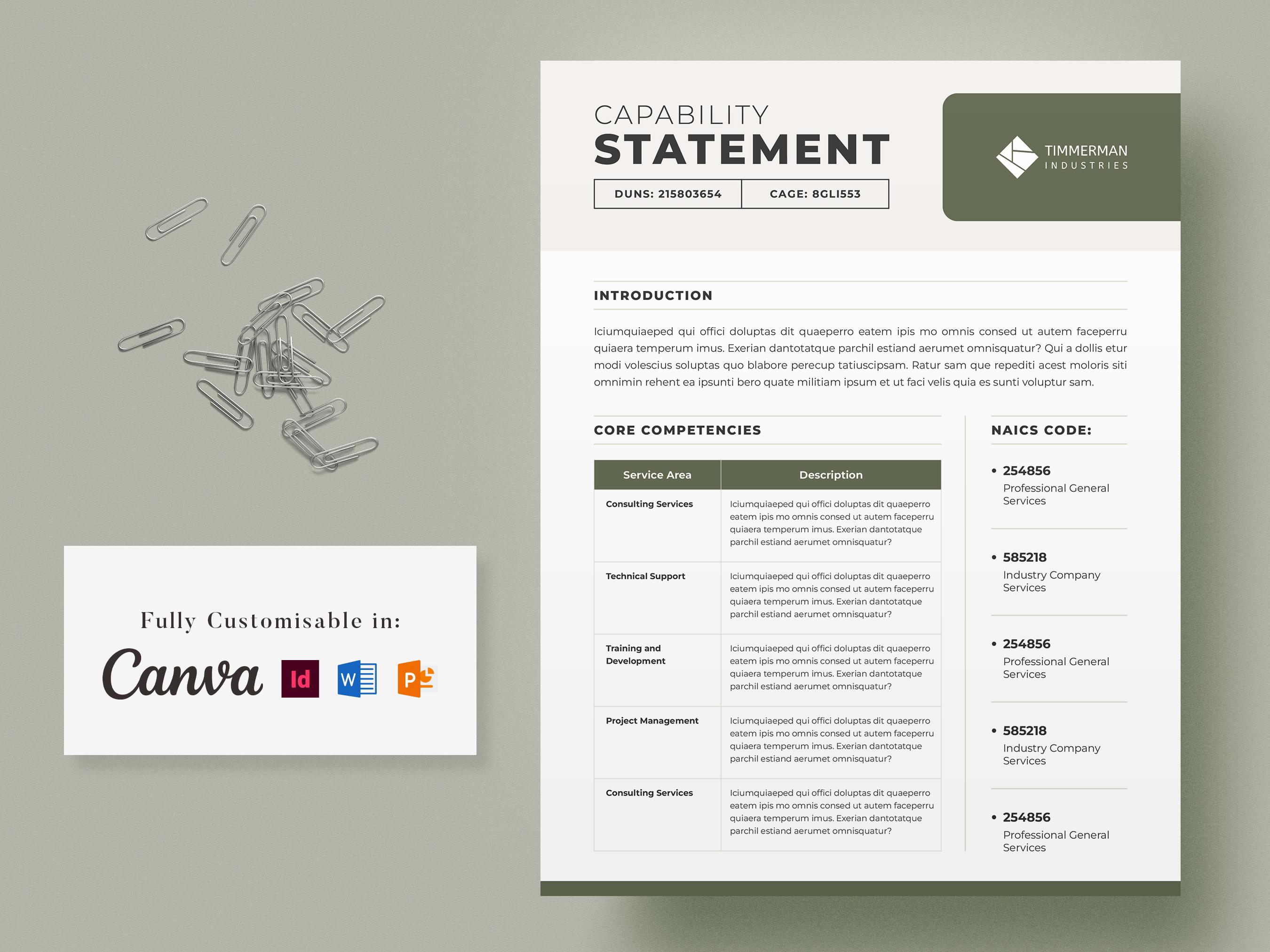 Capability Statement Template, Business Capability Statement Design ...