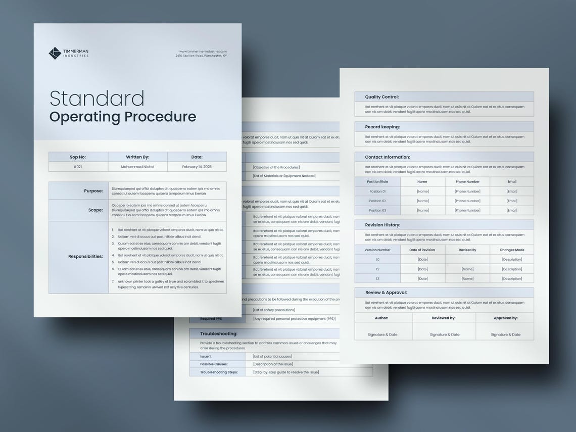 Standard Operating Procedure Template, SOP Template, Work Process ...