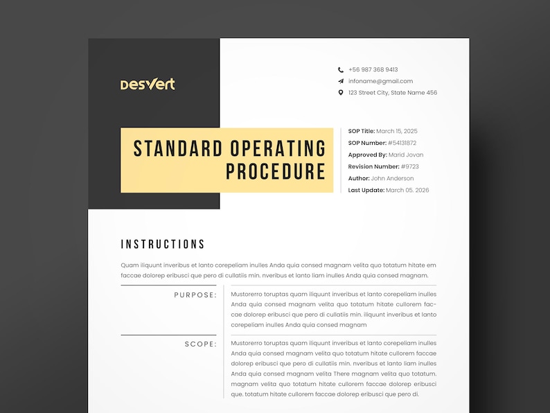Standard Operating Procedure Template, SOP Template, Business SOP ...