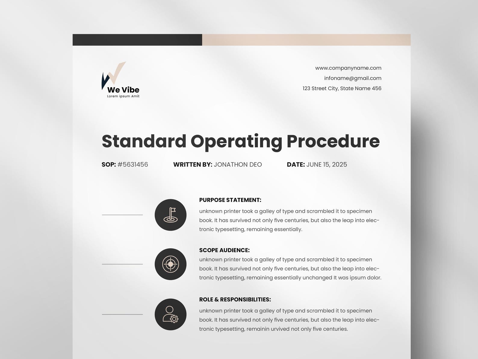 Standard Operating Procedure Template, Business SOP Document, SOP ...