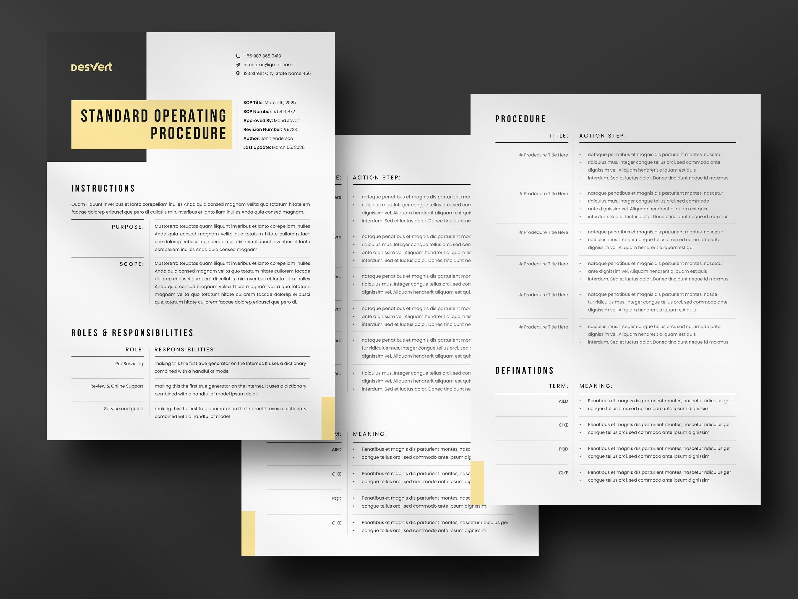 Standard Operating Procedure Template, SOP Template, Business SOP ...