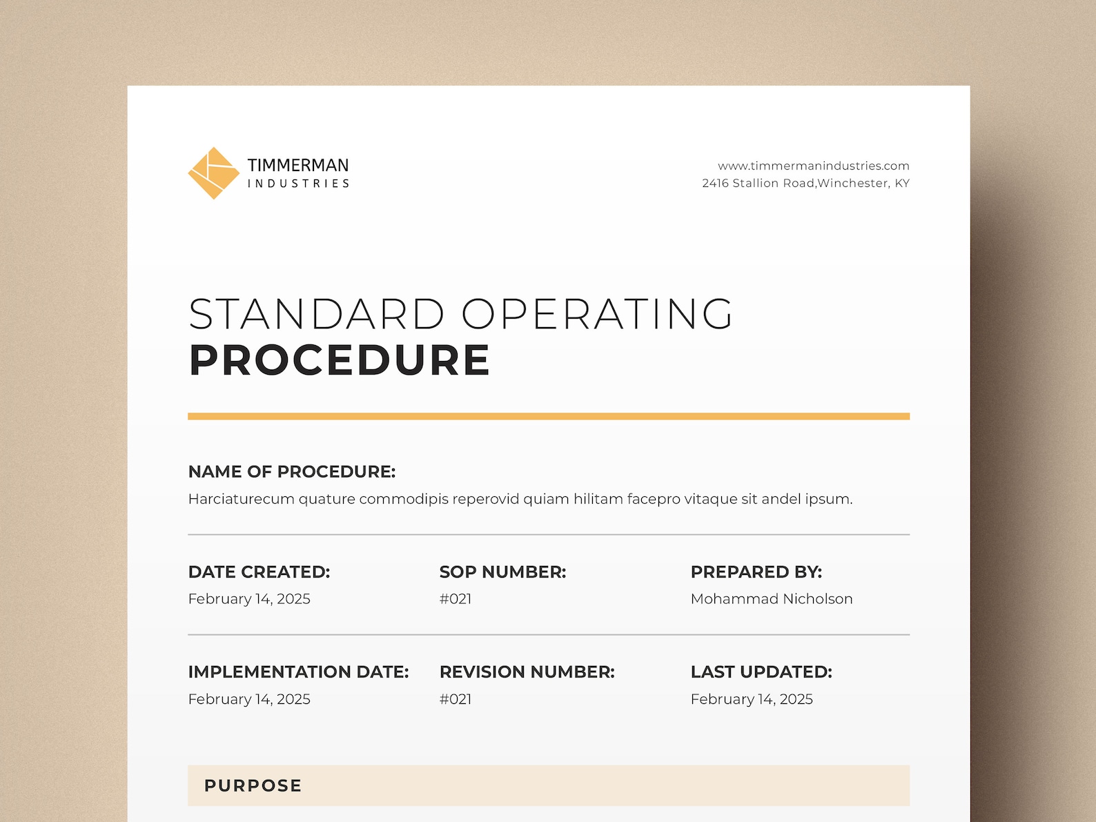 Standard Operating Procedure Template: Project Details, Work ...