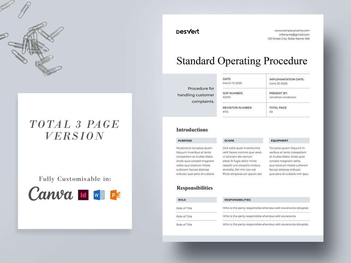Editable SOP Template: Standard Operating Procedure (A4 & US Letter) - Etsy