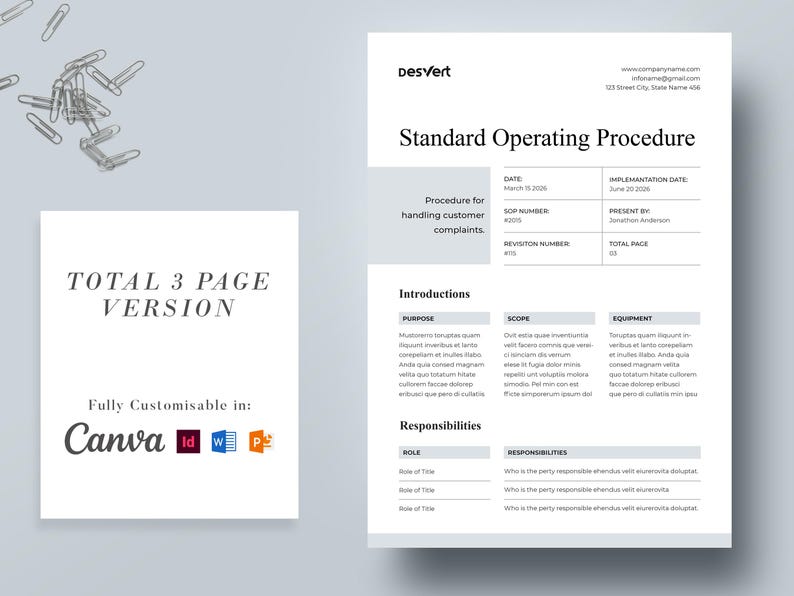 Editable SOP Template: Standard Operating Procedure (A4 & US Letter) - Etsy
