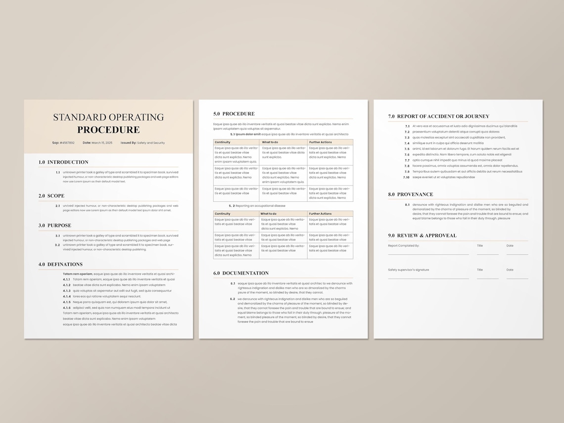 Standard Operating Procedure Template, SOP Template, Business SOP Procedure Document, Work ...