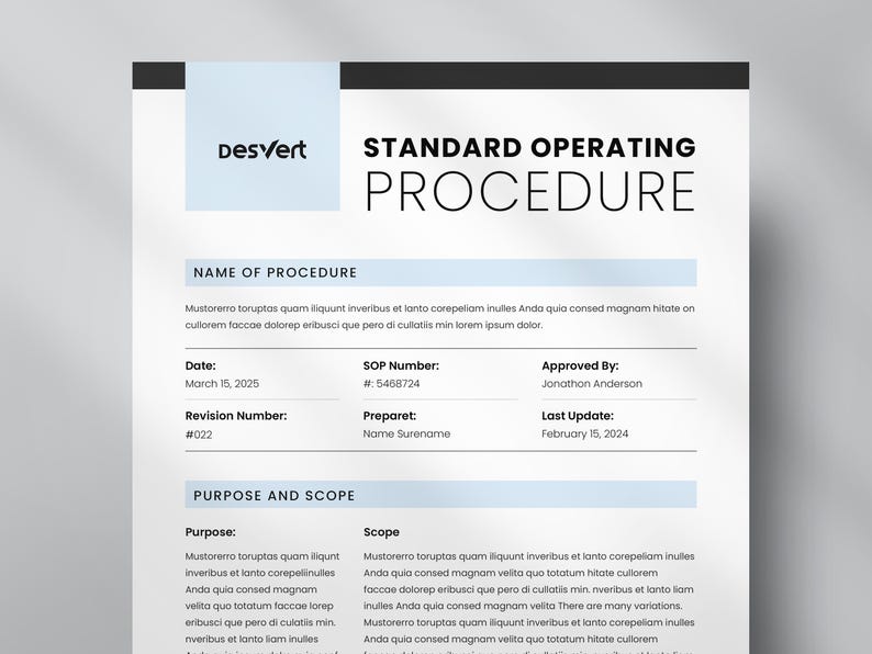 Editable Standard Operating Procedure Template: Business SOP (A4 & US ...