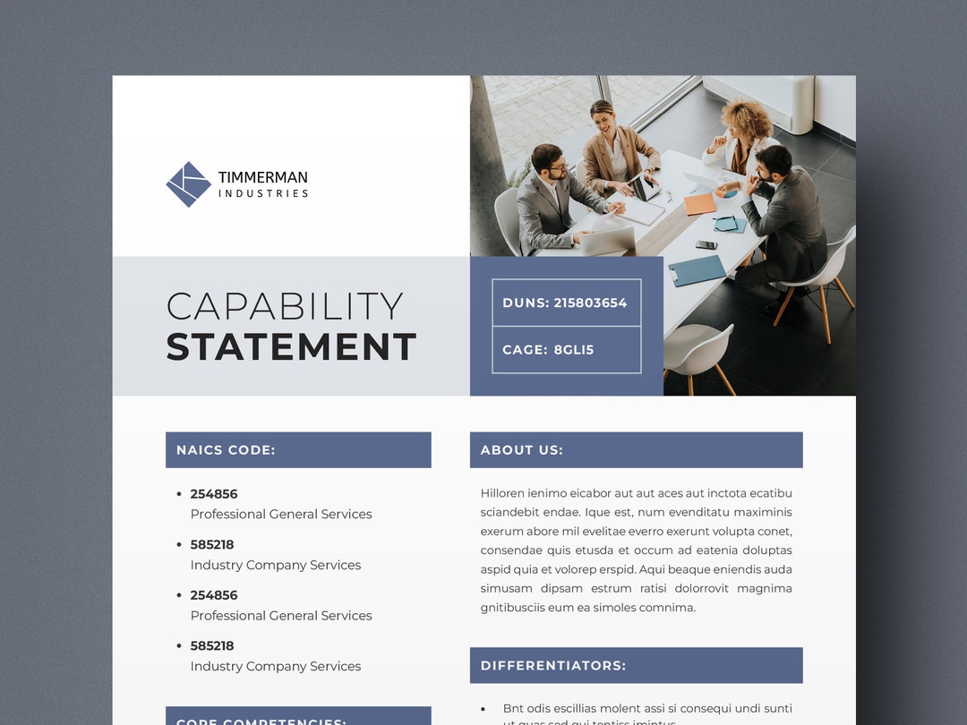 Business Capability Statement Template: Marketing Statement, Company Overview (A4 & US Letter ...