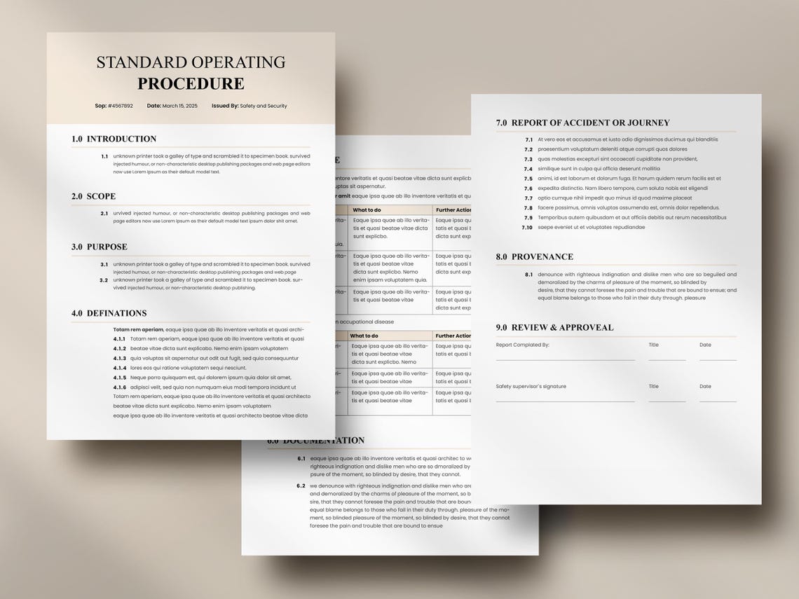 Standard Operating Procedure Template, SOP Template, Business SOP Procedure Document, Work ...