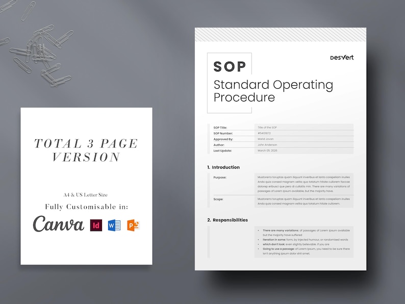 Standard Operating Procedure Template: Business SOP Document (A4 & US ...