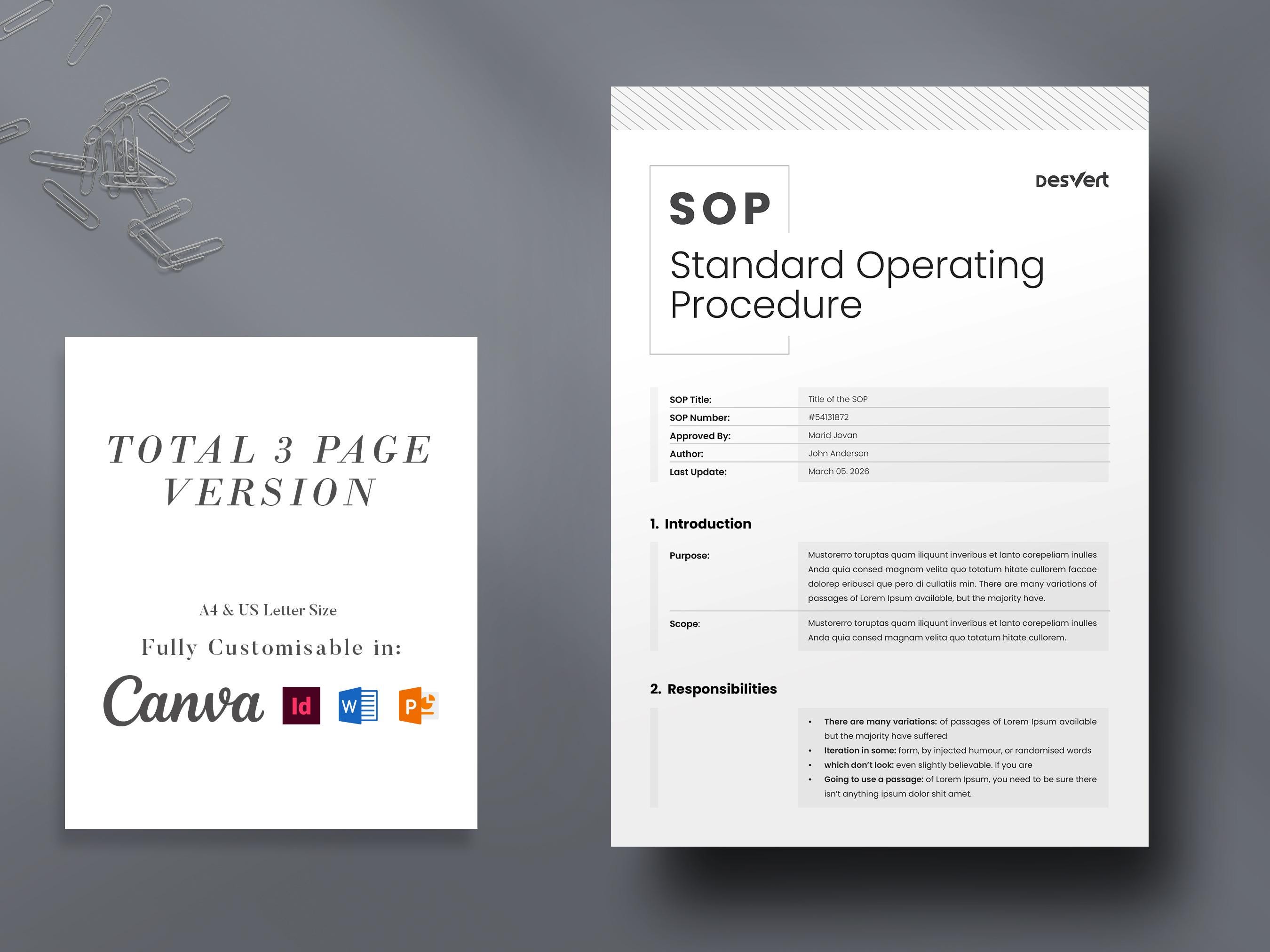 Standard Operating Procedure Template: Business SOP Document (A4 & US ...