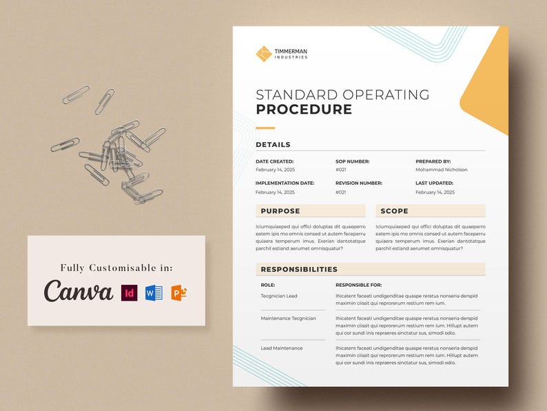 Standard Operating Procedure Template: Editable SOP Document (A4 & US ...