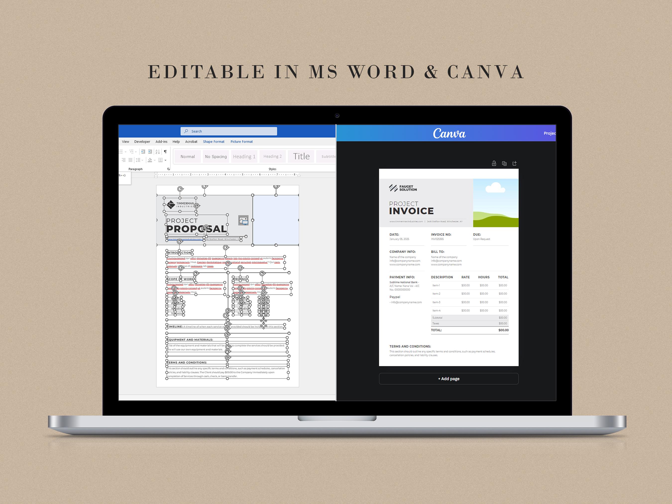 Business Proposal Template Bundle: Invoice, Receipt, MS Word, Canva - Etsy