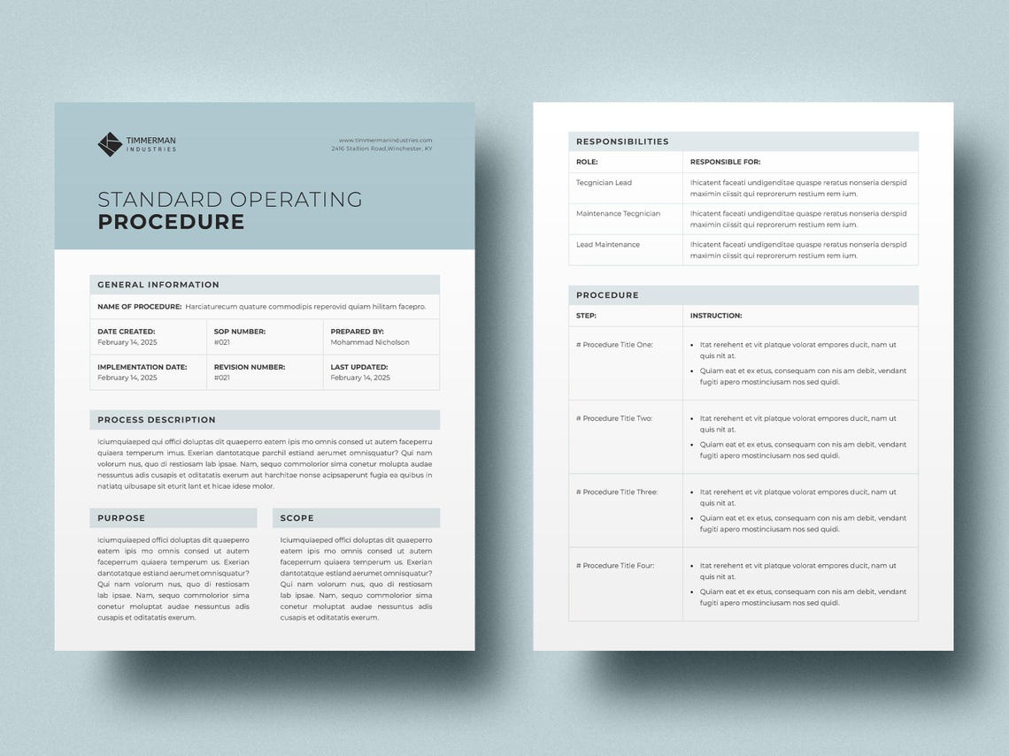 Standard Operating Procedure Template: Editable SOP Document (indesign ...