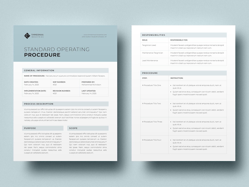Standard Operating Procedure Template: Editable SOP Document (indesign ...