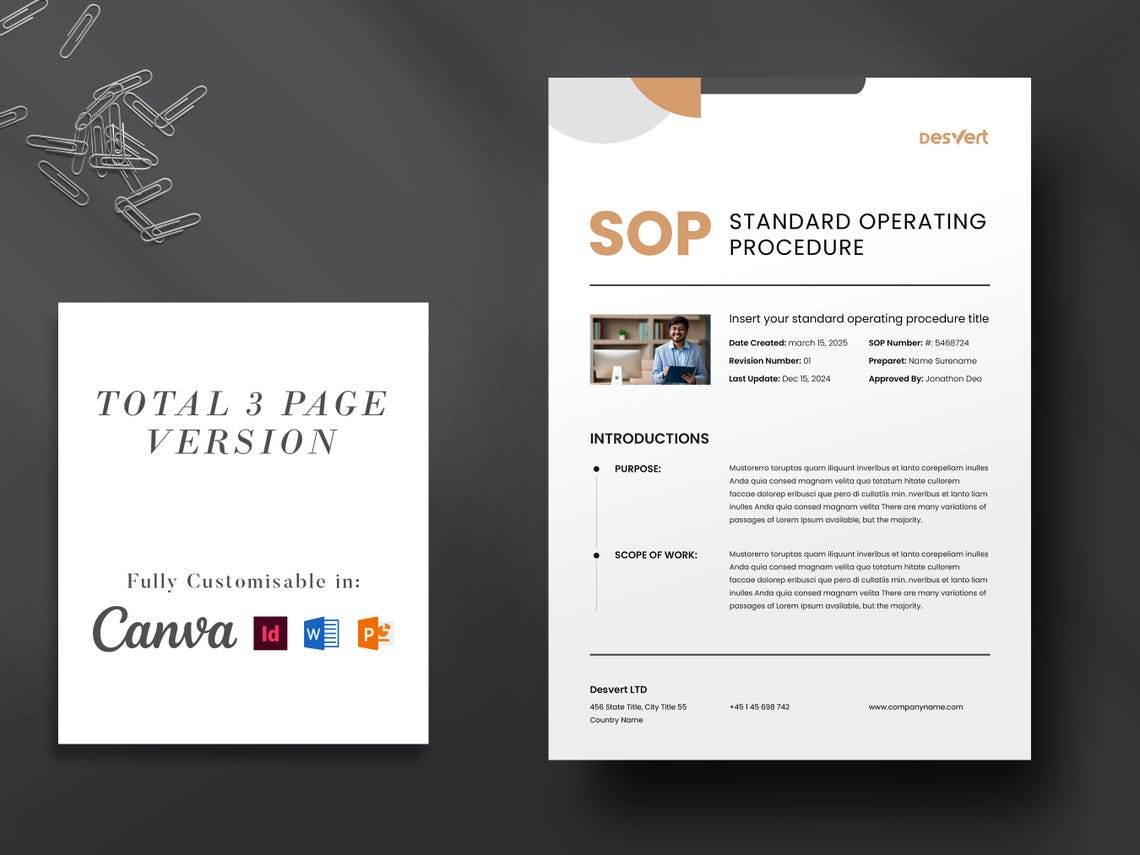 Editable SOP Template: Standard Operating Procedure (A4 & US Letter) - Etsy